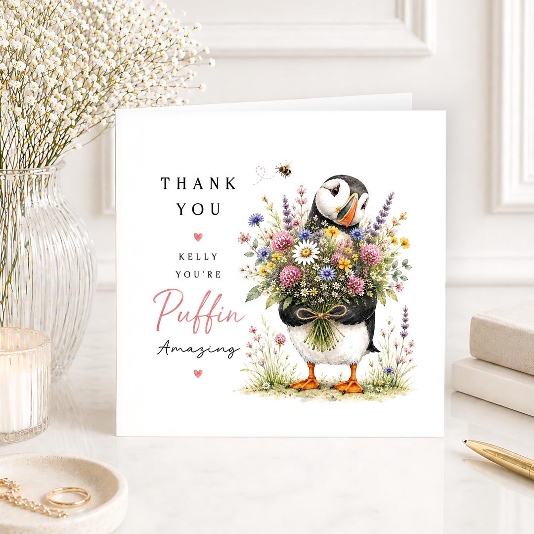 Personalised Puffin Thank You Card, Puffin Amazing Card, Thank You ...