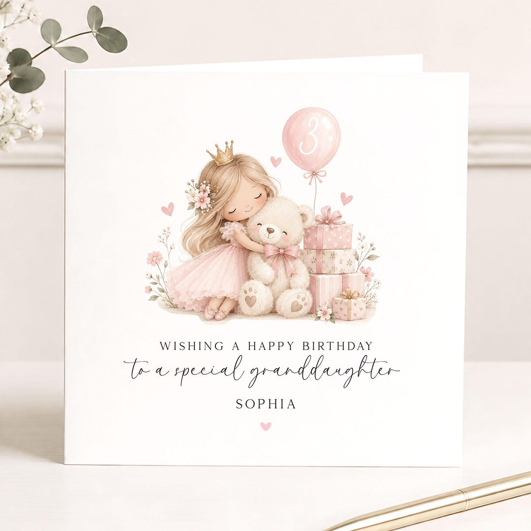 Personalised Girls Birthday Card, Teddy Bear Birthday Card, Daughter ...