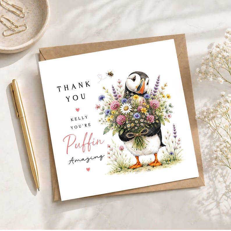 Personalised Puffin Thank You Card, Puffin Amazing Card, Thank You ...