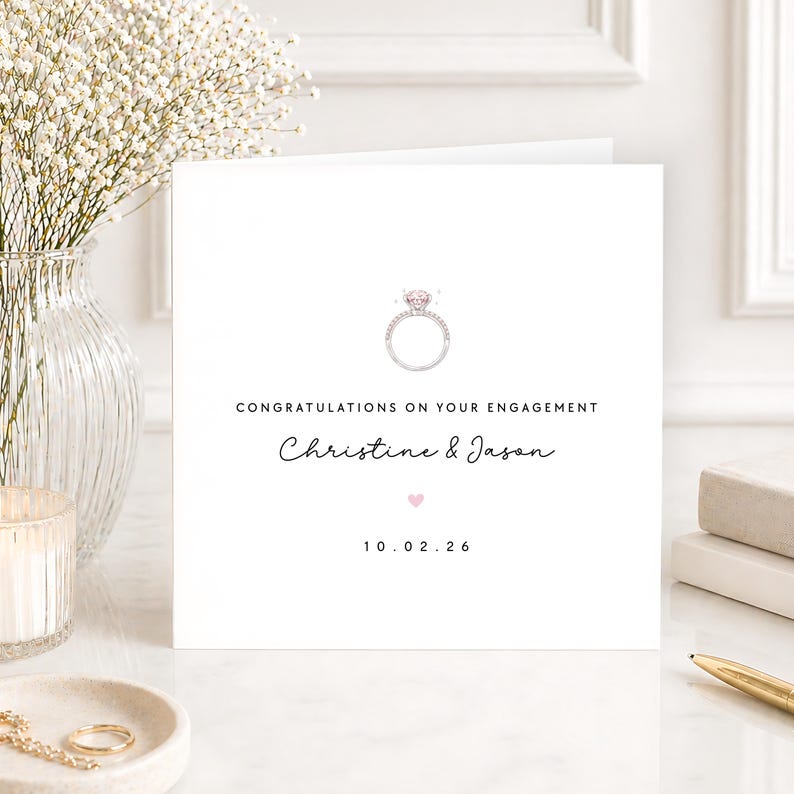 Personalised Engagement Card, Pink Engagement Card, Congratulations on ...