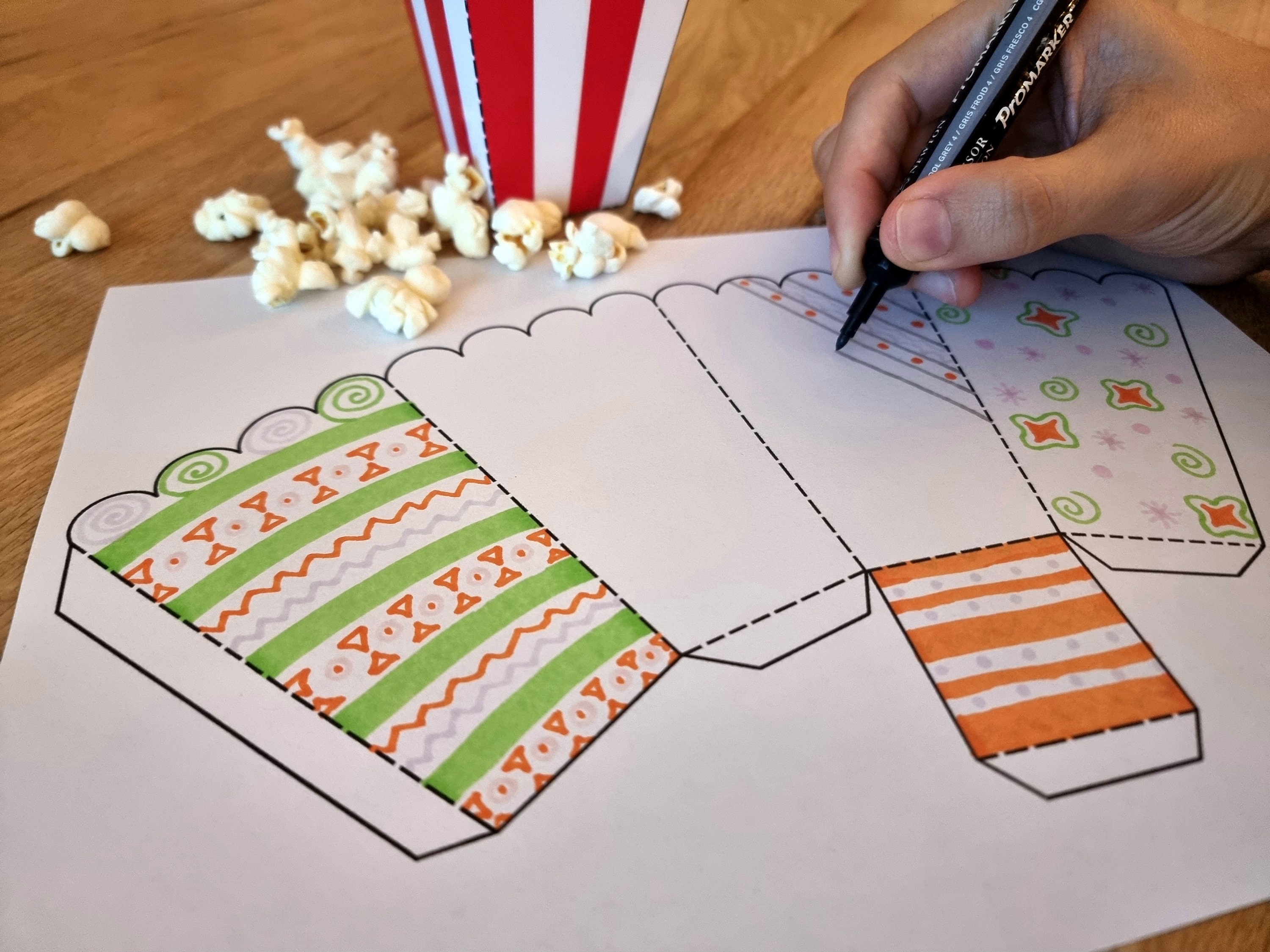 Printable Popcorn Box, Instant Download, Carnival Popcorn, Red & White ...