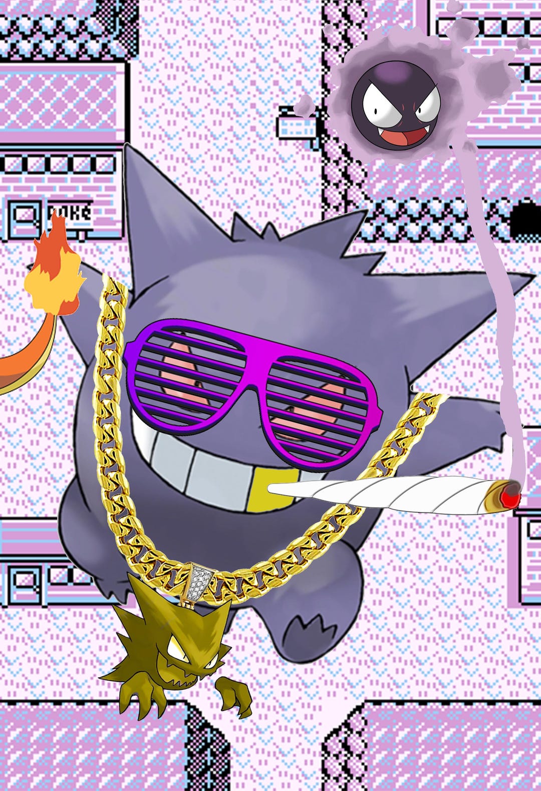 Hood Gengar Poster, Pokemon Wall Art, Rolled Canvas Print, Anime Poster ...