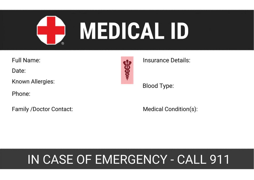 Emergency Medical ID Card Printable for Seniors | Wallet Card + Full ...