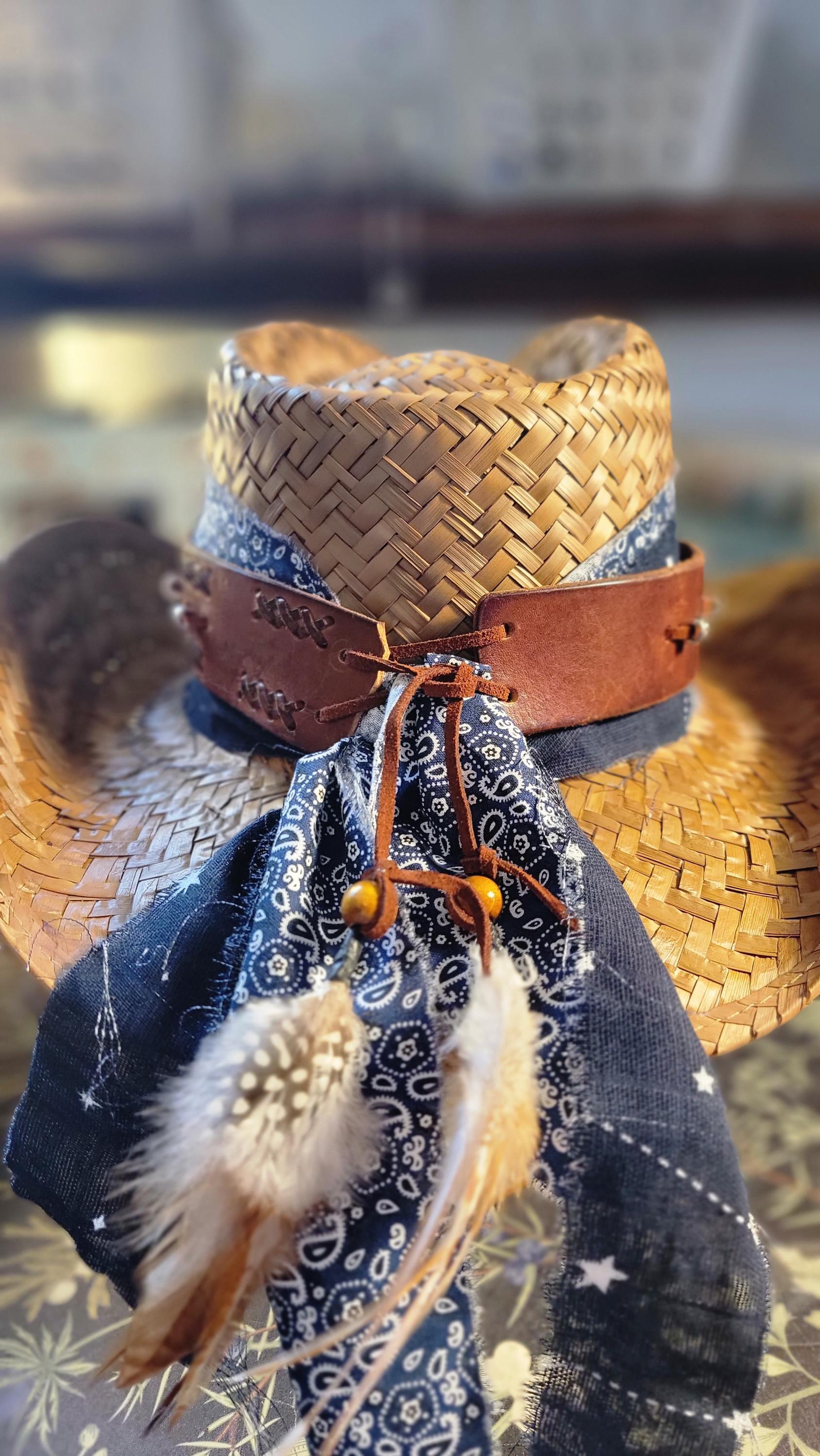 Cocoa Straw Cowboy Hat Featuring Distressed Vintage Leather Hatband ...
