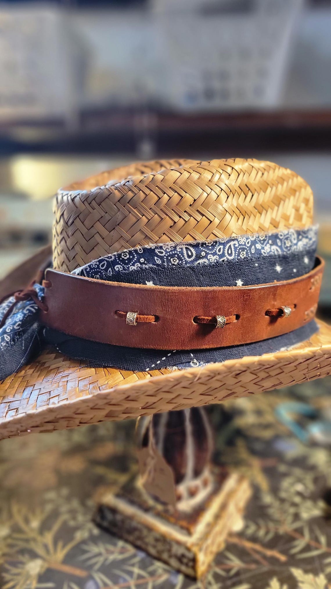 Cocoa Straw Cowboy Hat Featuring Distressed Vintage Leather Hatband ...
