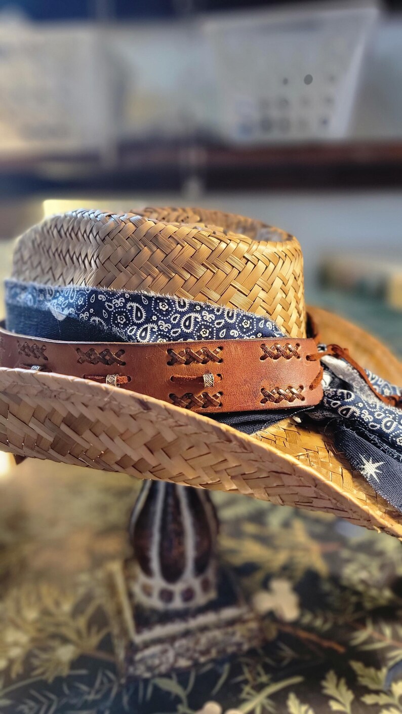 Cocoa Straw Cowboy Hat Featuring Distressed Vintage Leather Hatband ...