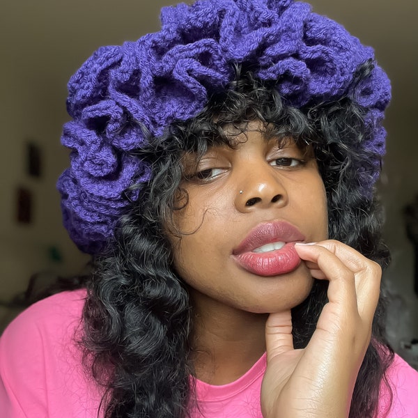 Black Crochet Ruffle Hat - Etsy