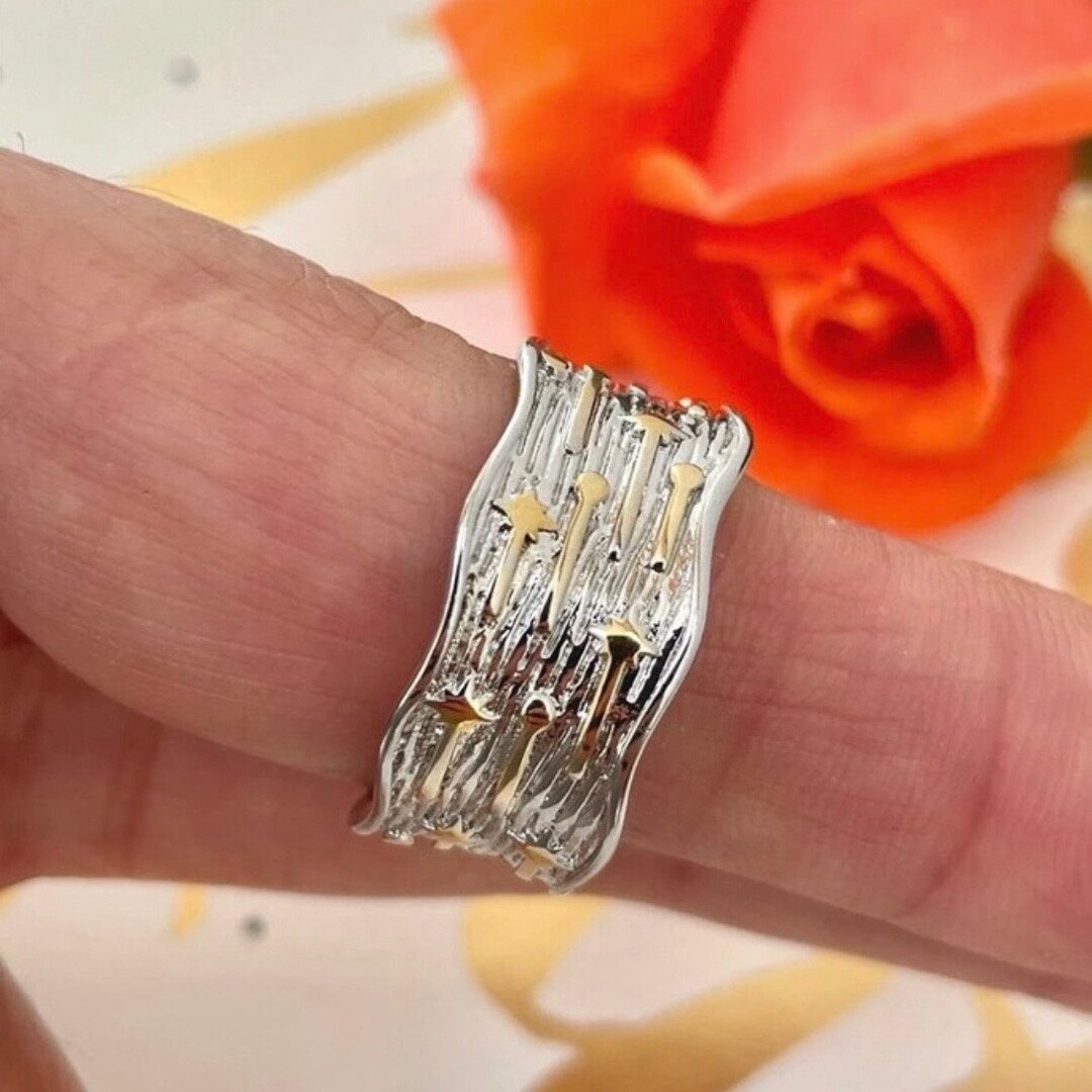 Chunky Silver Ring-adjustable Silver and Gold Statement Ring-dainty ...