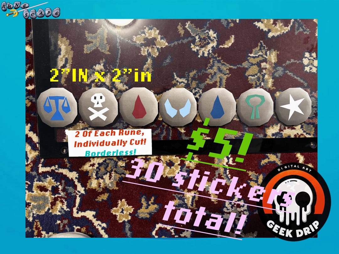 Oldschool-runescape, Runes dye Cut Sticker Pack 30ct 2 of Each Rune - Etsy