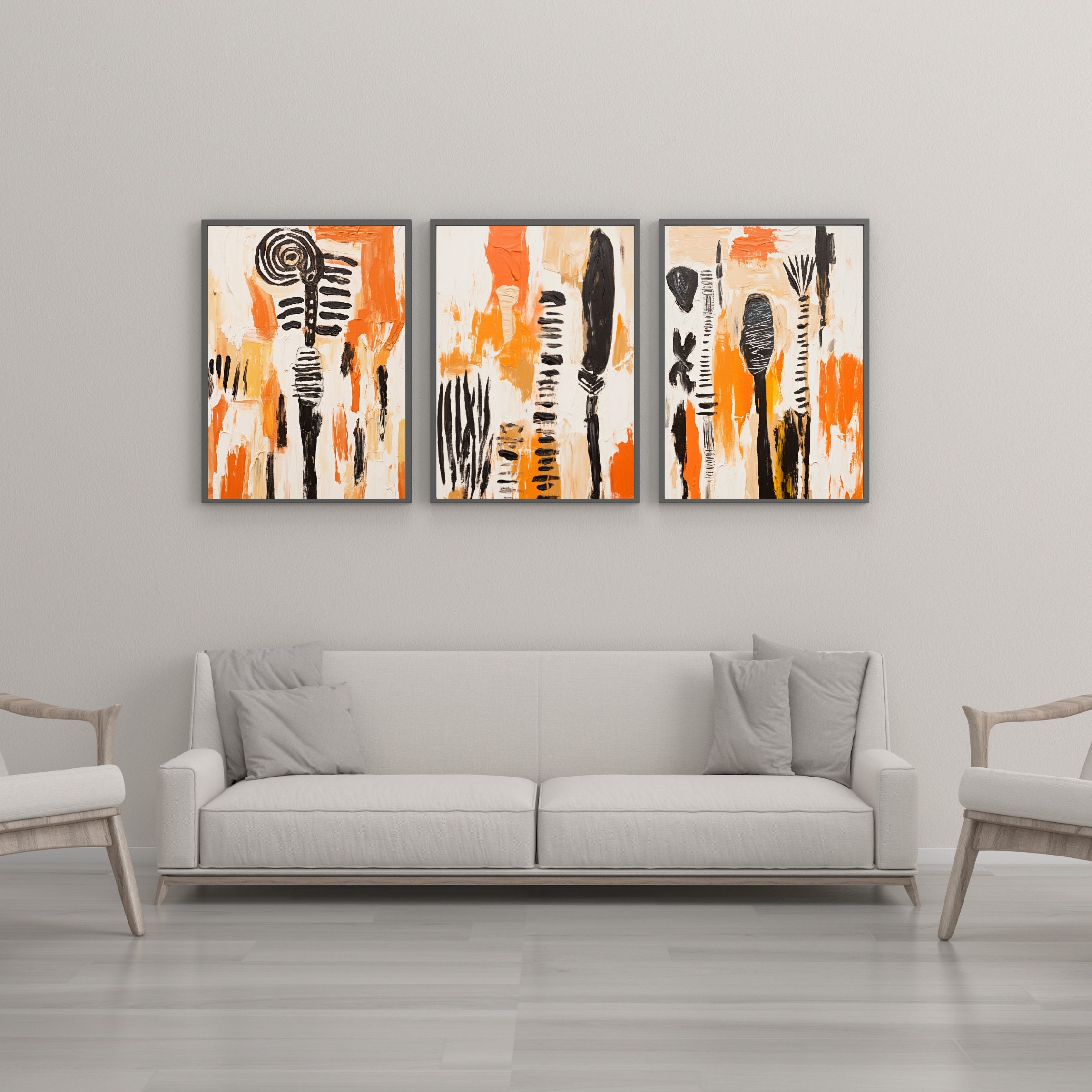 Set of 3 African Tribal Abstract Patterns Digital Printable Wall Art ...