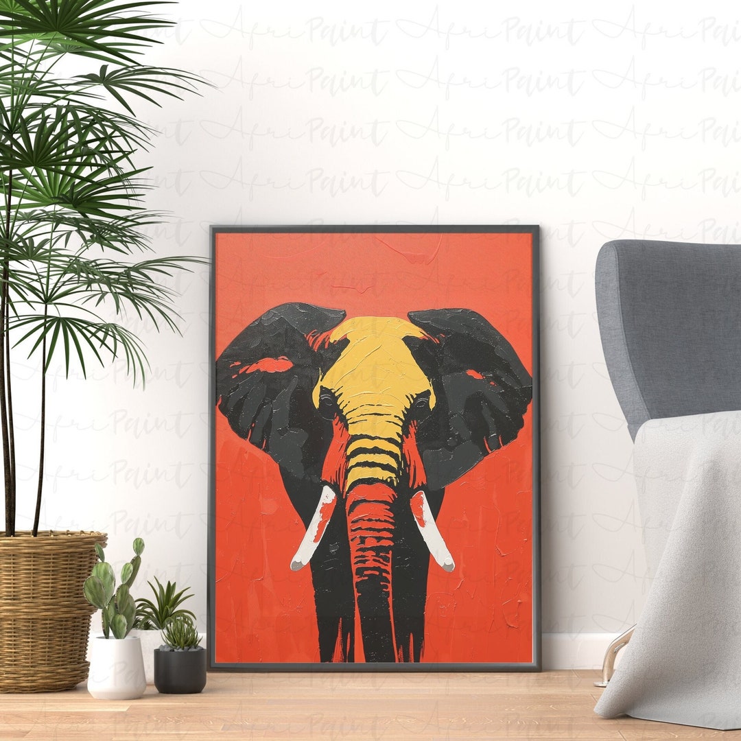 Abstract African Elephant Digital Printable Wall Art, Elephant Painting ...