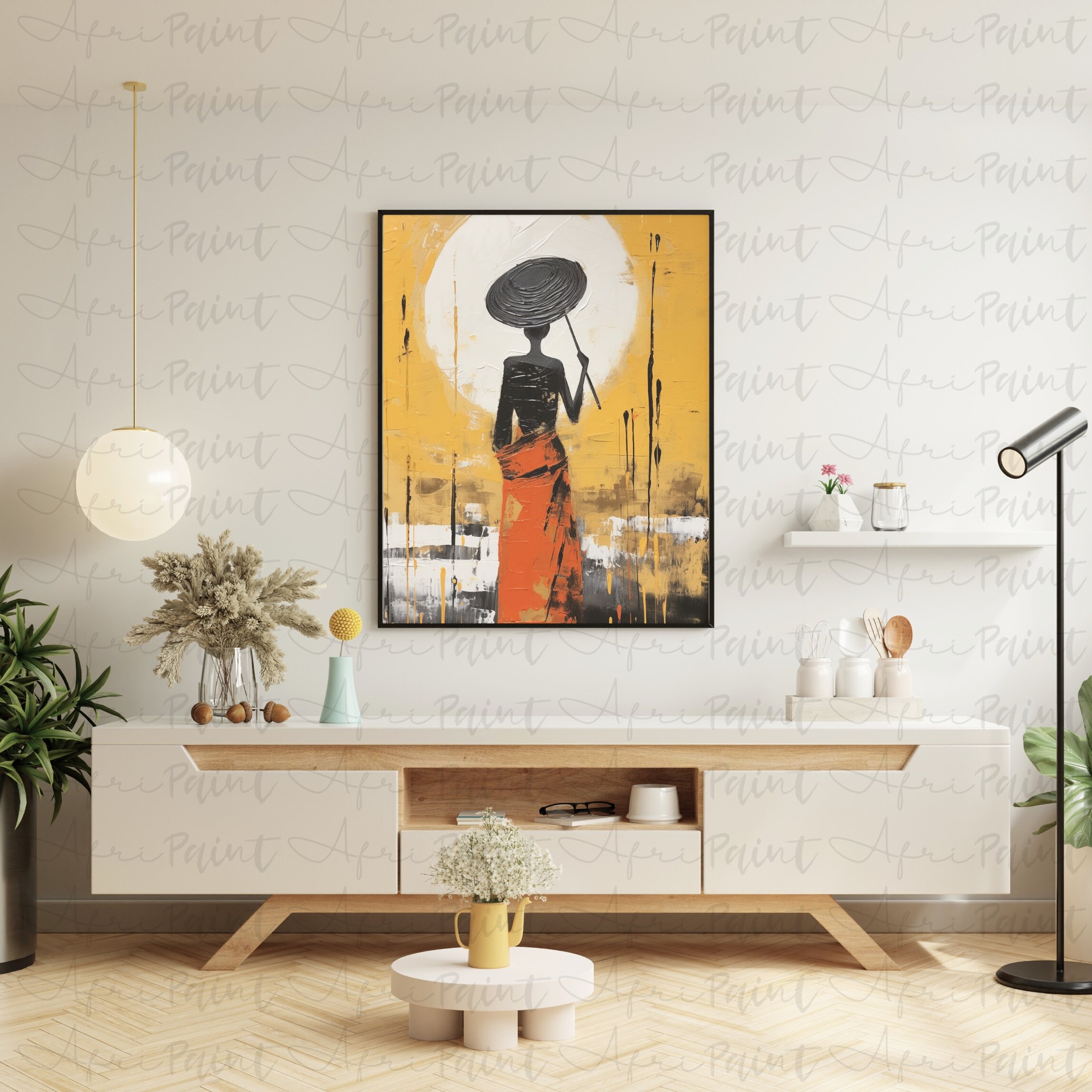 Traditional African Art Digital Printable Wall Art, Textured Oil ...
