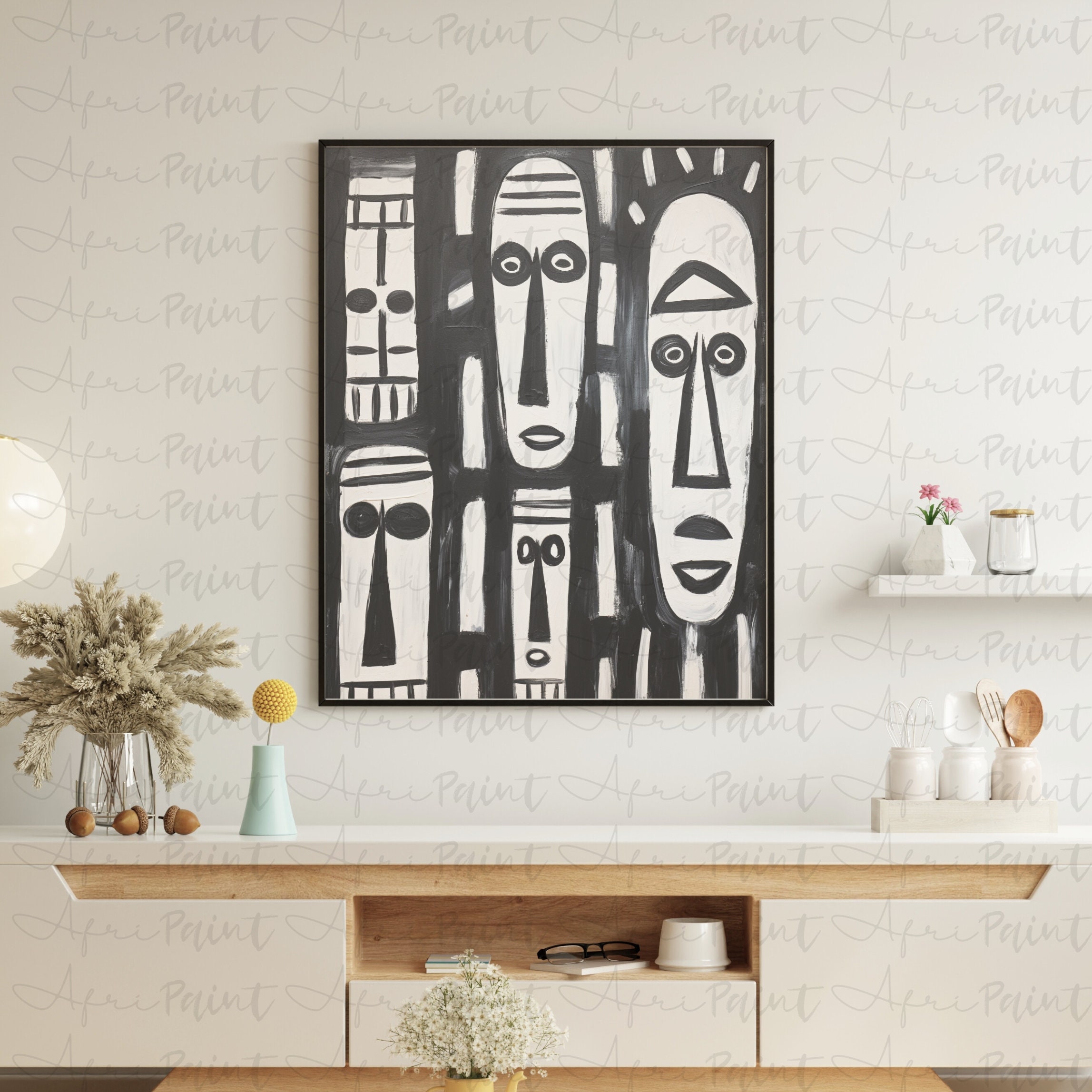 Abstract White and Black African Tribal Wall Art| African Oil Painting ...