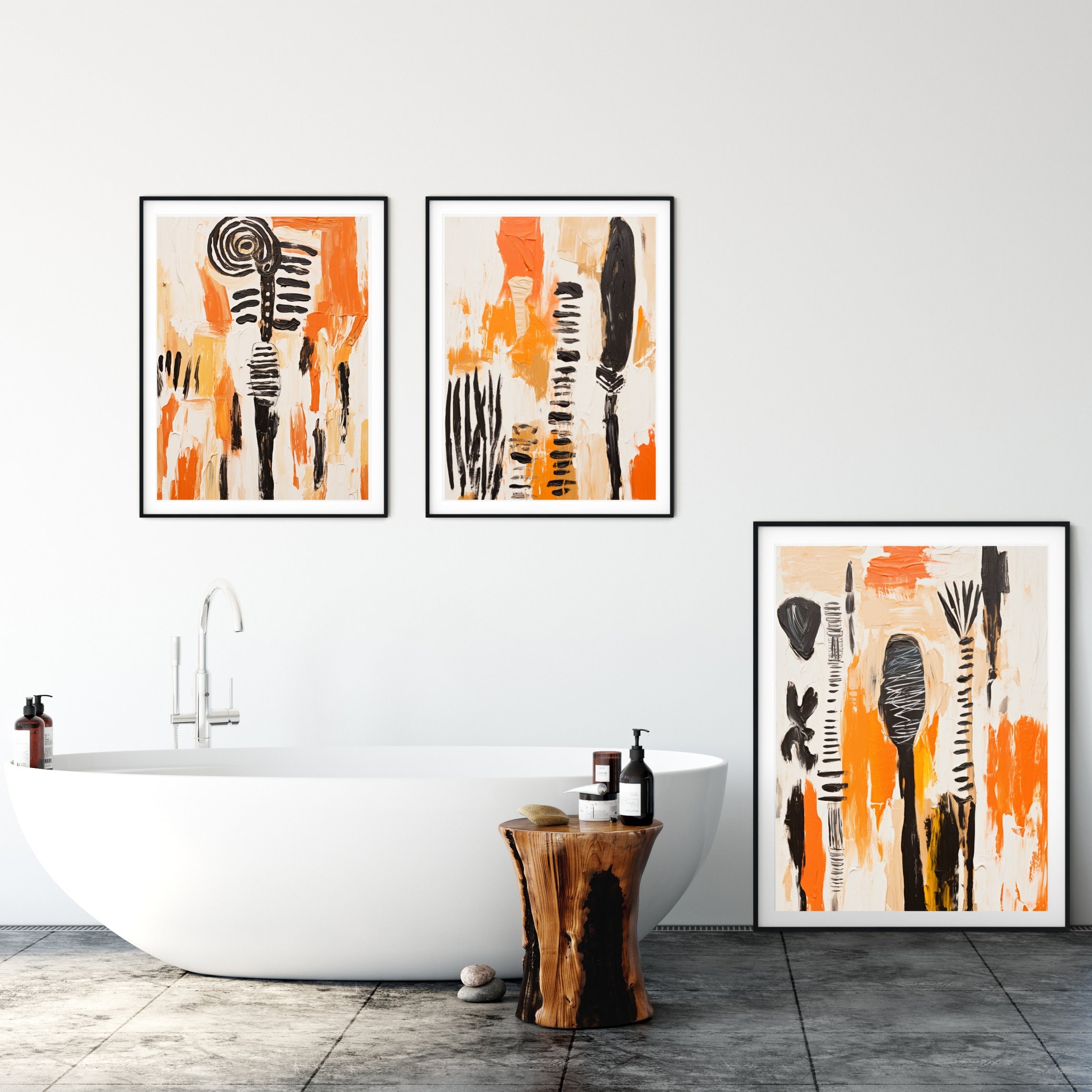 Set of 3 African Tribal Abstract Patterns Digital Printable Wall Art ...
