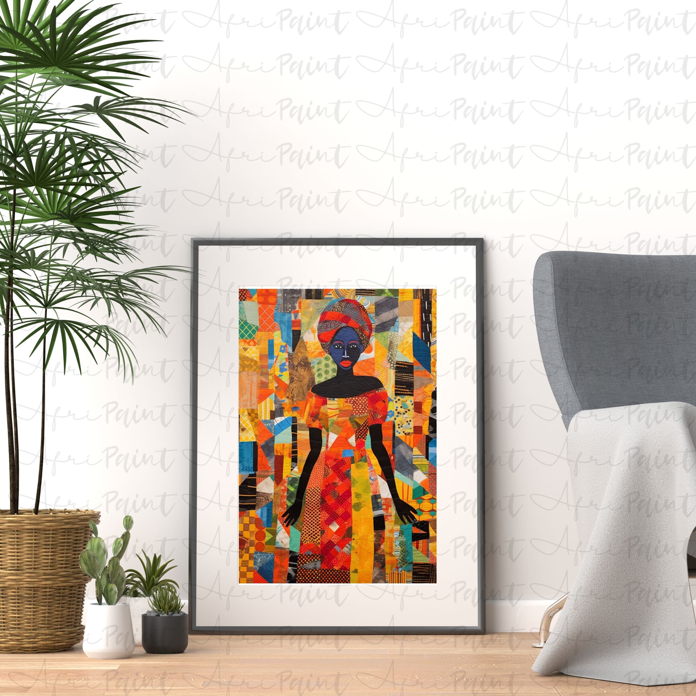 African Abstract Printable Wall Art, Ankara Kente Collage Pattern ...