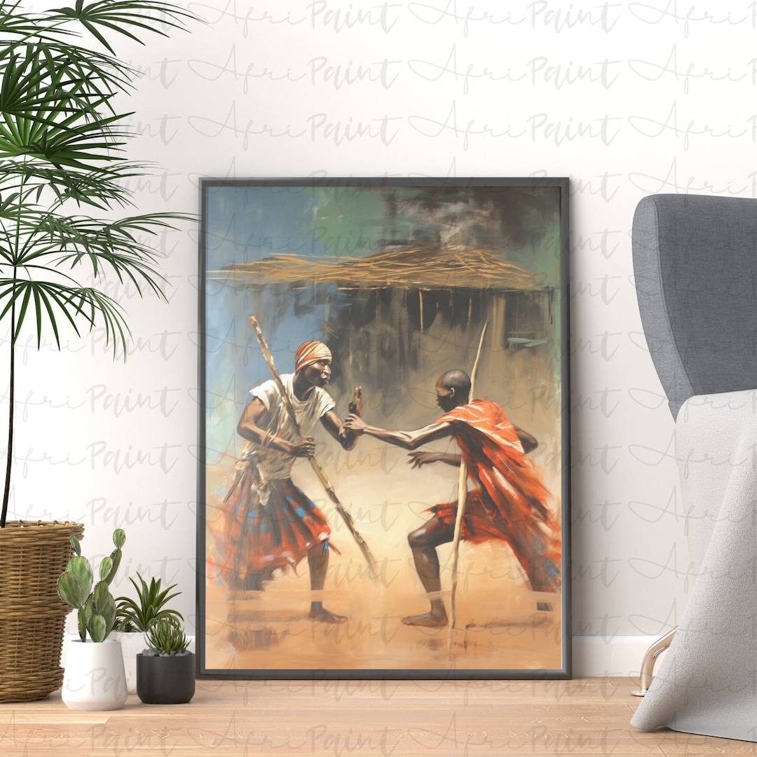 Xhosa Stick Fight Digital Printable Wall Art| Nguni Stick Fighting ...