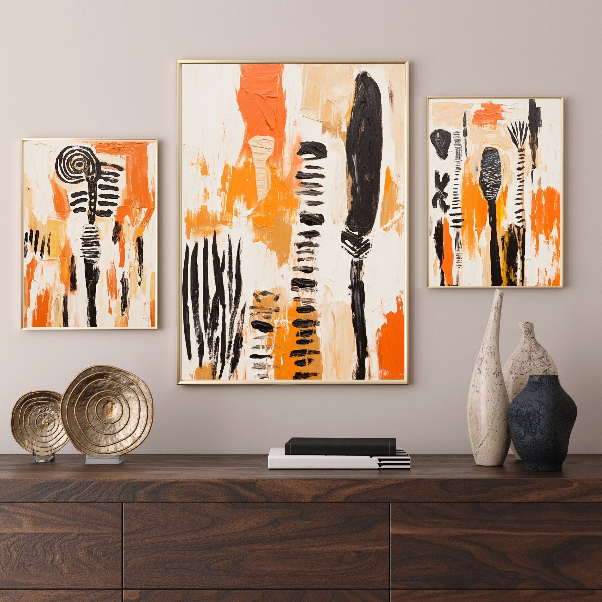 Set of 3 African Tribal Abstract Patterns Digital Printable Wall Art ...