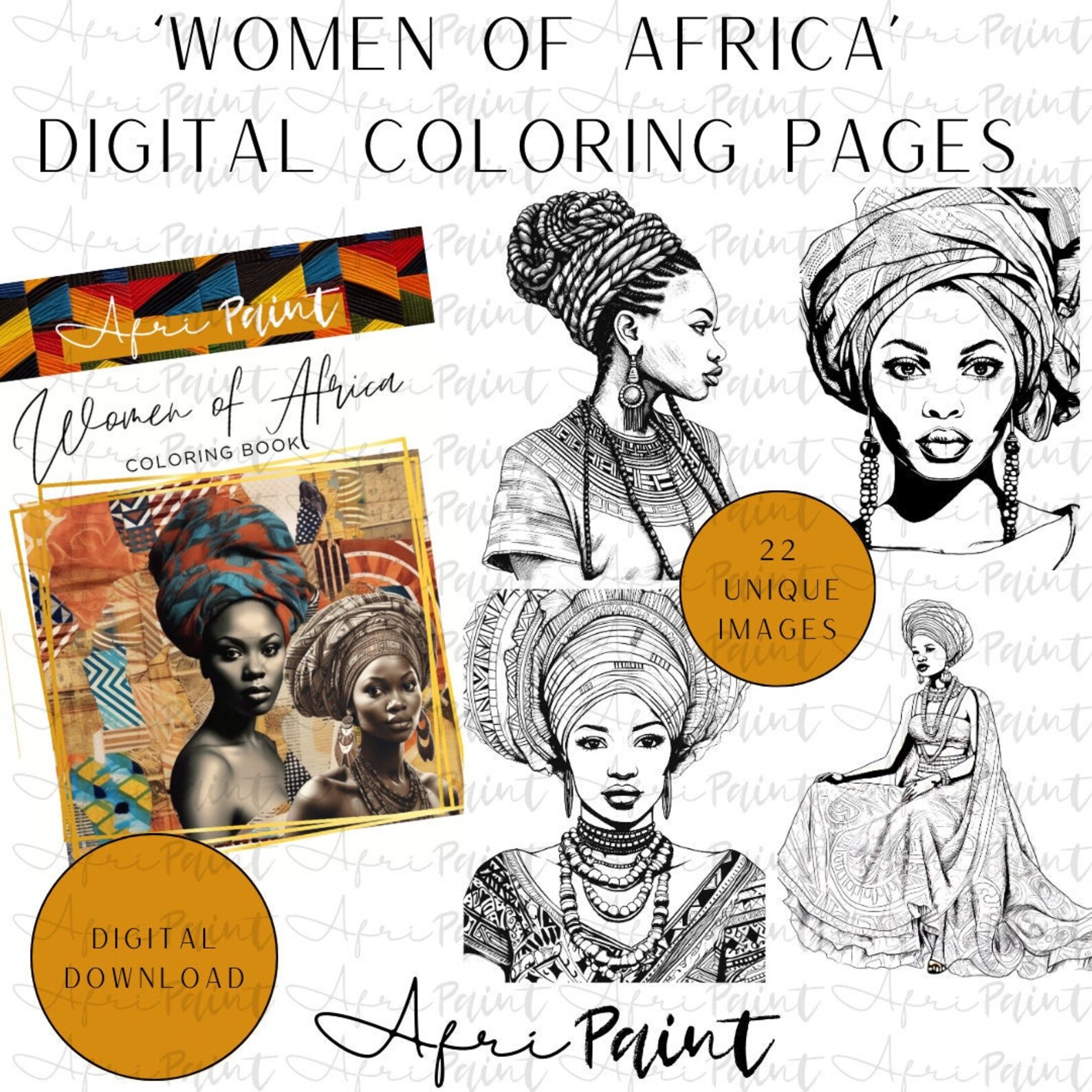 22 Unique Women of Africa Digital Coloring Book African Queens Digital ...