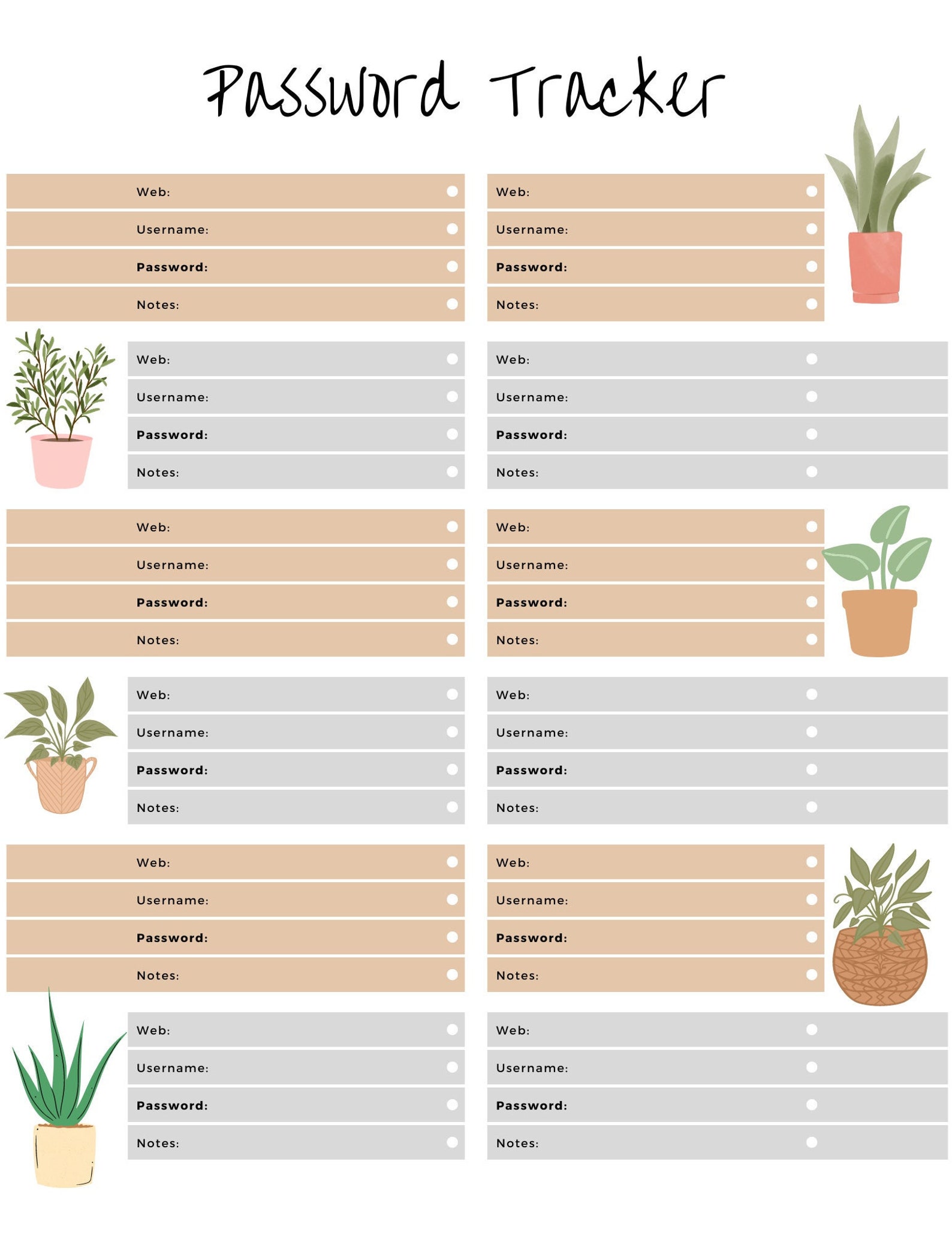Password Tracker-beige&gray - Etsy