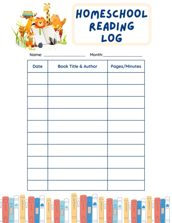 Home School Reading Log Digital Download - Etsy