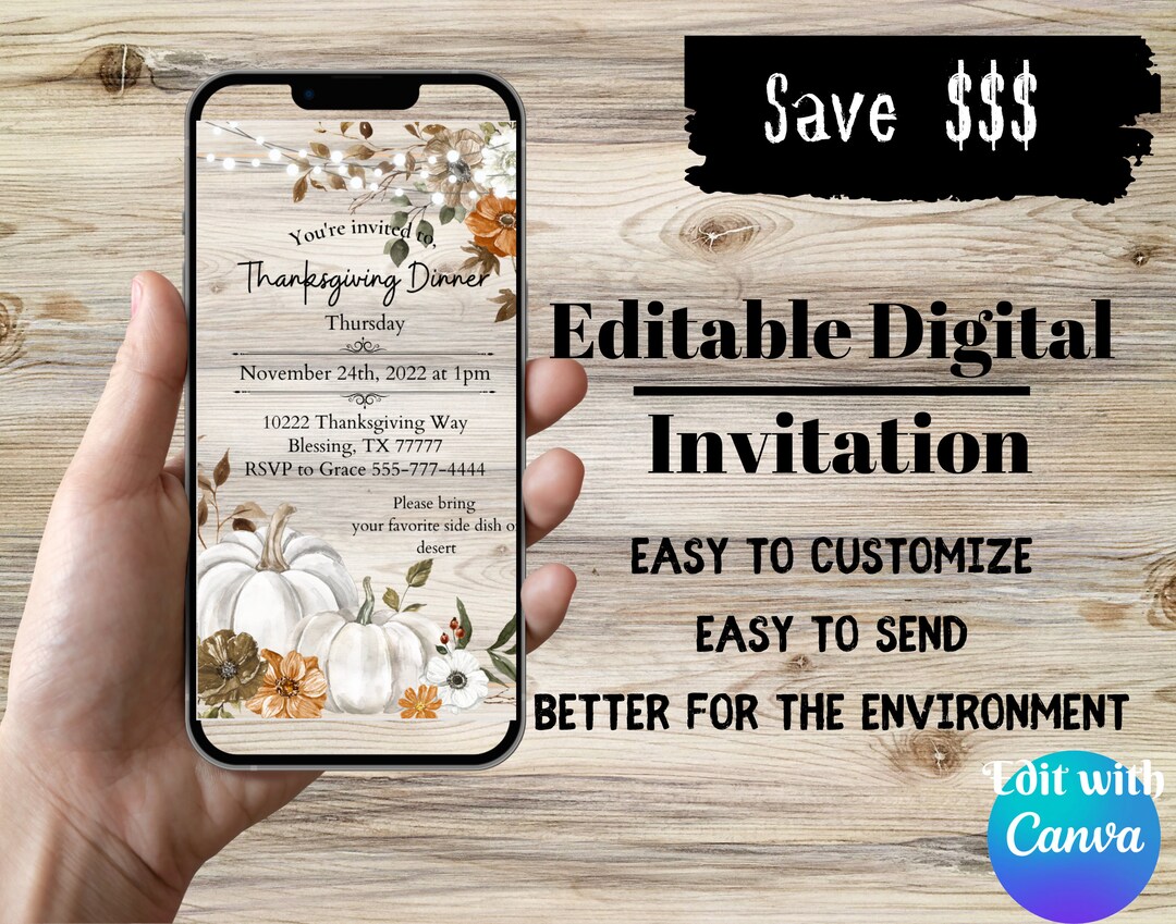 Digital Thanksgiving Dinner Invitation Thanksgiving Invite Dinner Evite ...