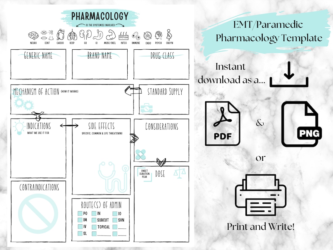 Emt/paramedic Pharmacology Template | Printable Pharmacology Map | EMT ...
