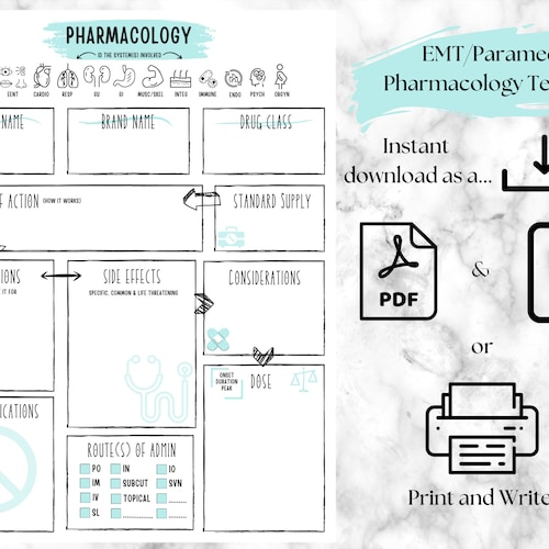 Emt/paramedic Pharmacology Template Printable Pharmacology - Etsy