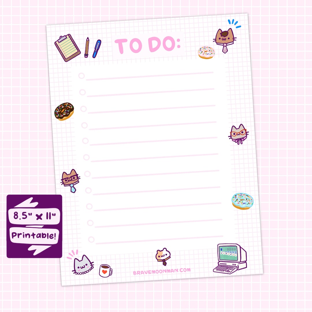 Cute Cat Printable to Do List Office Cat Cute to Do List Printable - Etsy