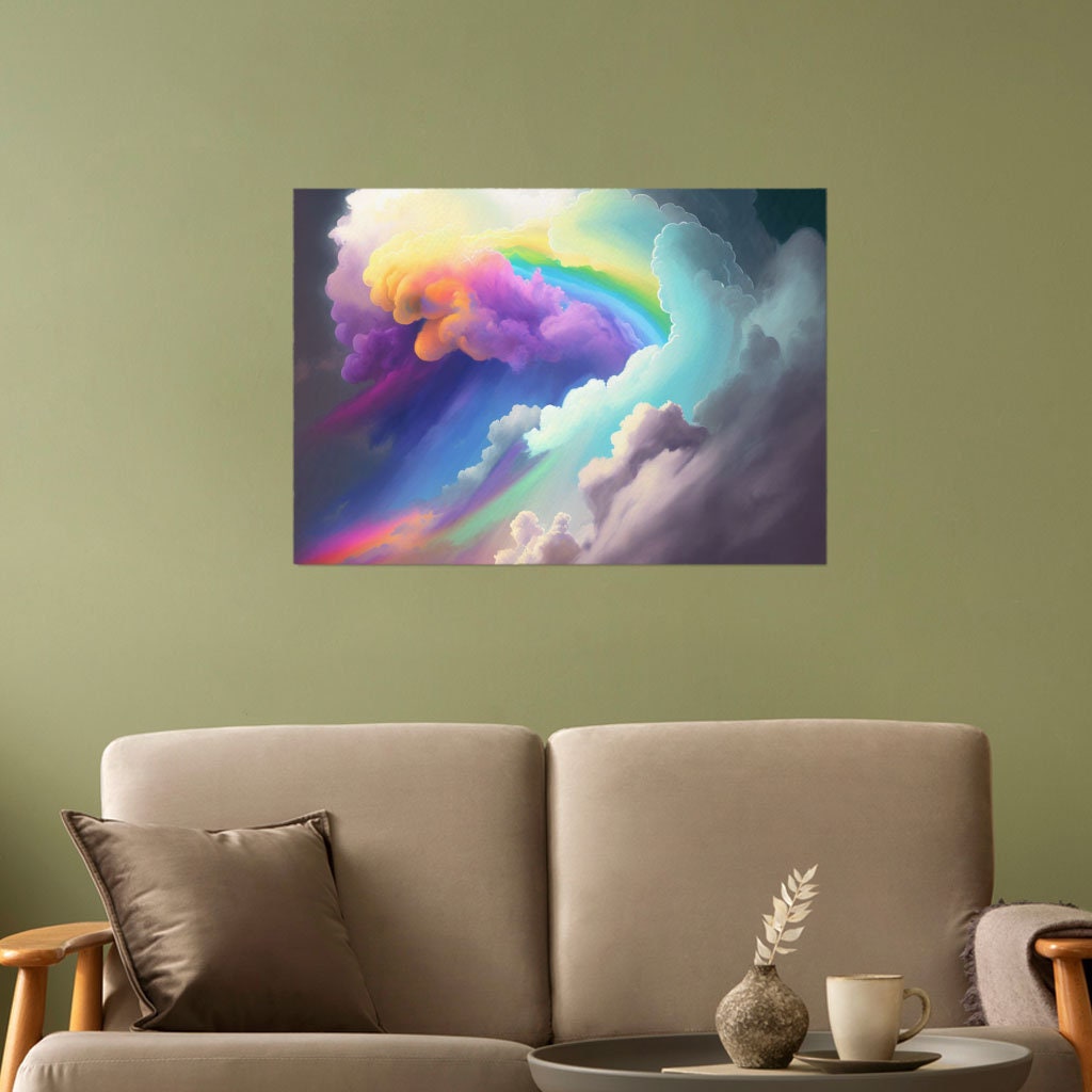 Rainbow Cloud Poster - Colorful Nursery Wall Art - Kids Room Decor ...