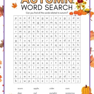 Autumn Harvest Word Search Fun, Fall Festivities Word Search Puzzle ...