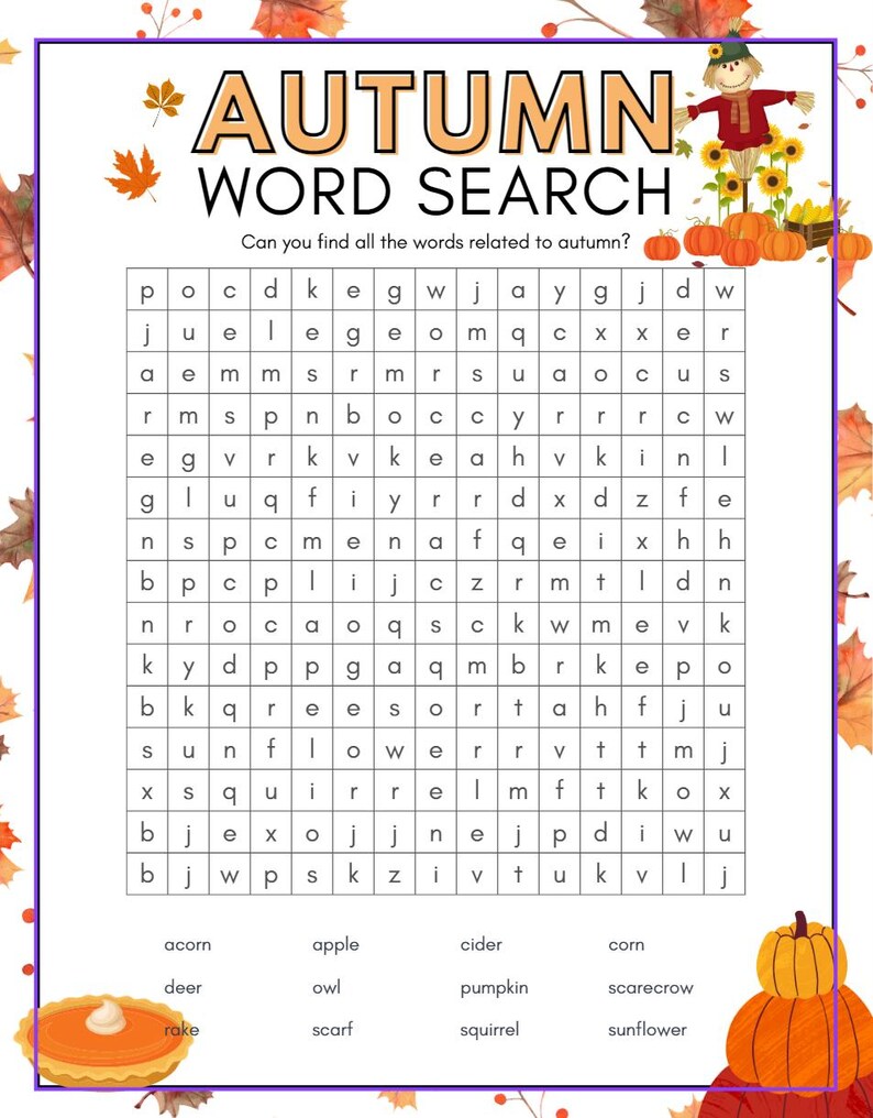 Autumn Harvest Word Search Fun, Fall Festivities Word Search Puzzle ...