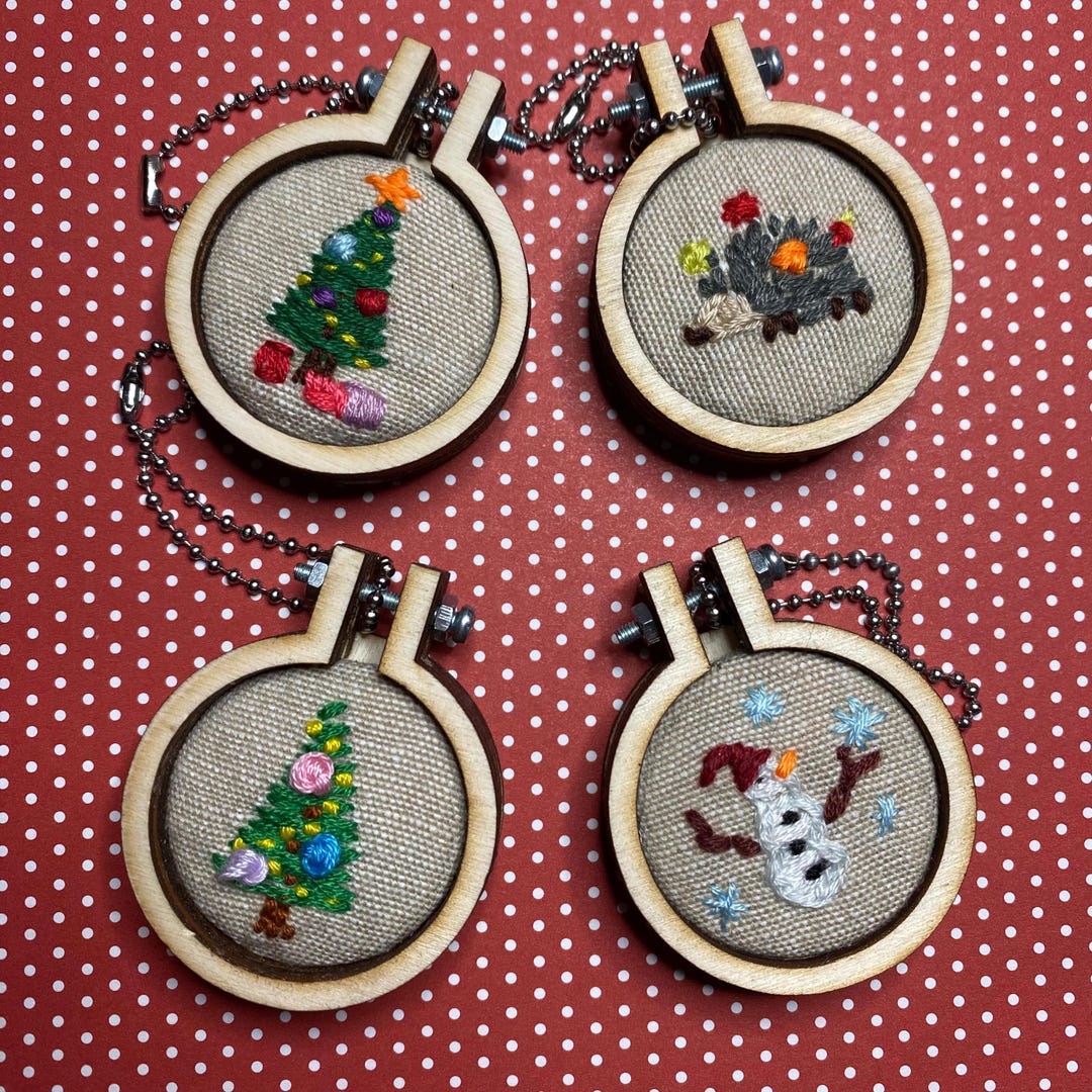 Handmade Mini Embroidery Christmas Keychain - Etsy