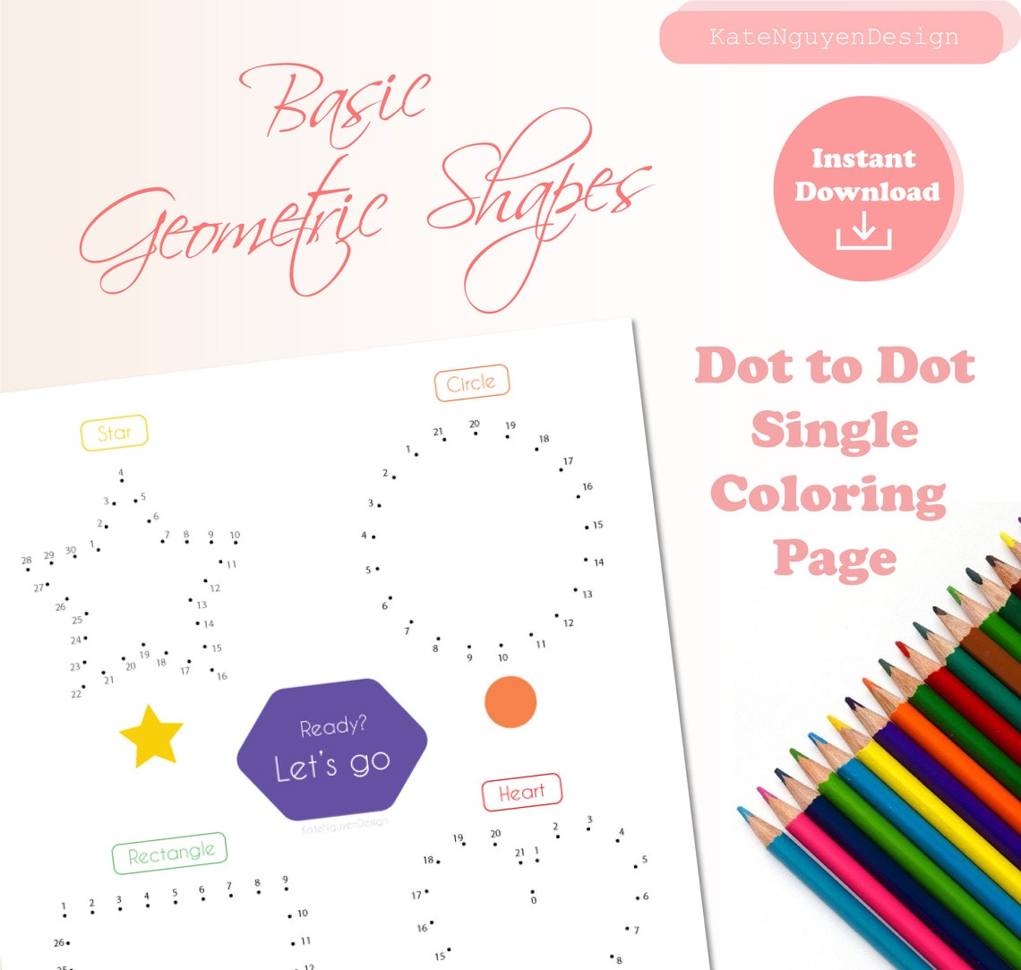 Basic Geometric Shapes Dot to Dot Single Coloring Page - Printable Dot ...