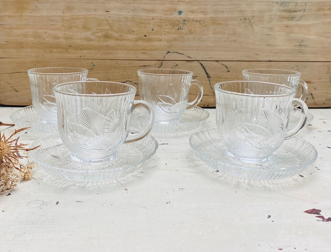 Set of 5 Vintage Glass Arcoroc Coffee Cups With Saucers - Etsy