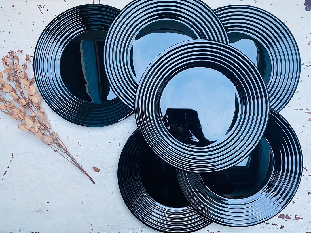 Set of 6 Black Dinner Plates Arcoroc Luminarc Model “harena” - Etsy