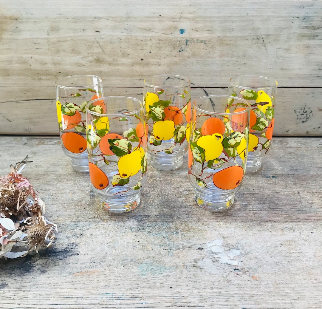 Ensemble de 5 verres à eau vintage motif citron et orange - Etsy France