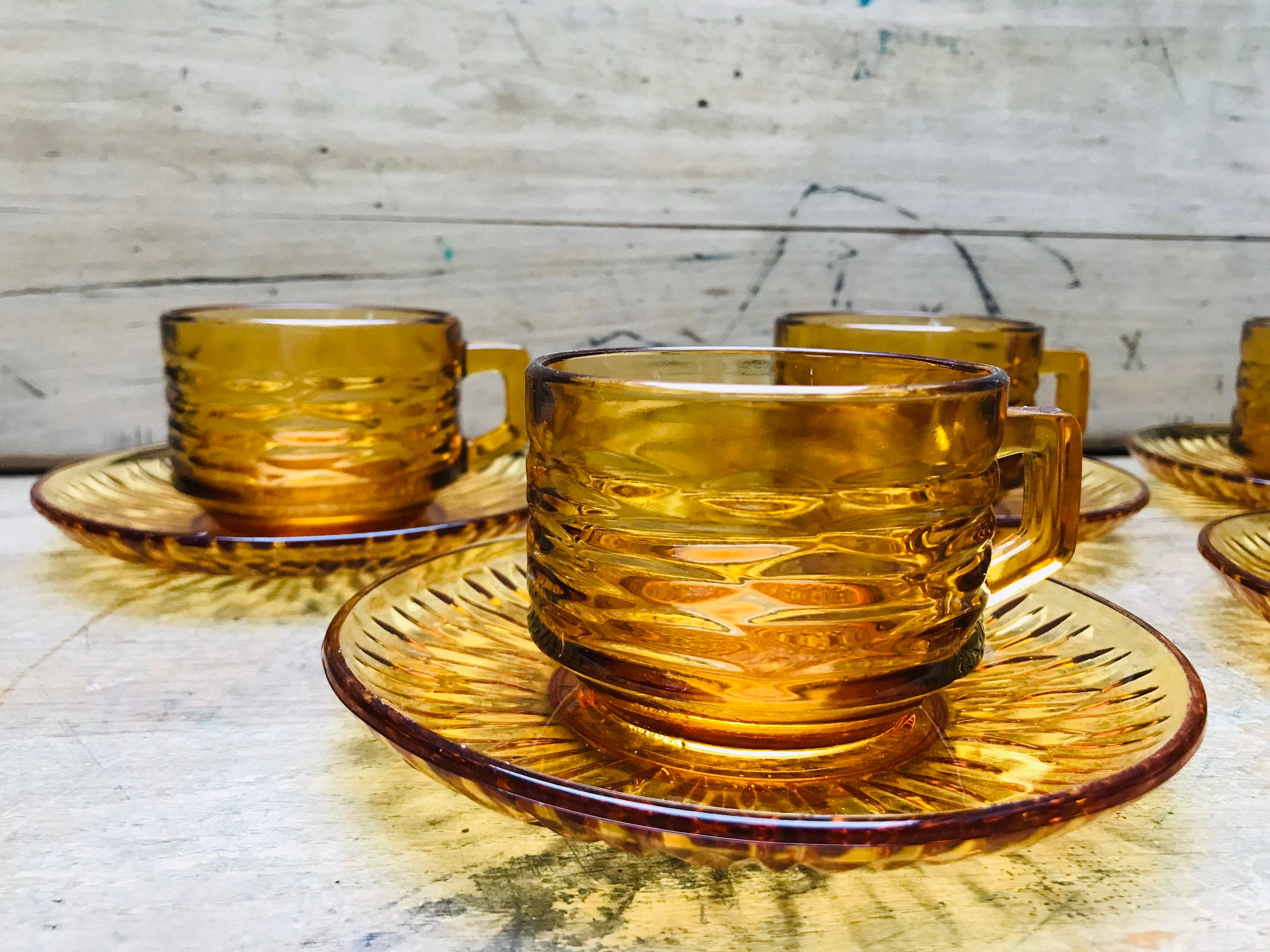 Set of 6 Vereco Amber Glass Coffee Cups and Saucers - Etsy