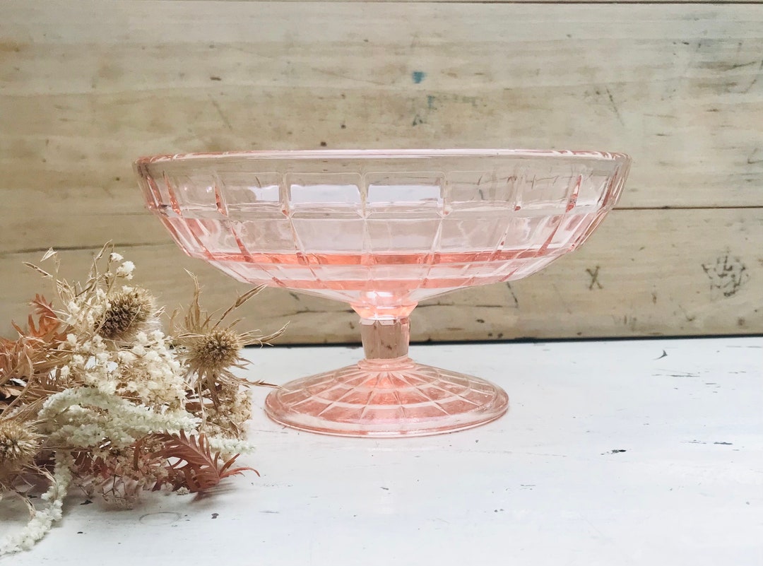Vintage Pink Glass Compote Bowl - Etsy