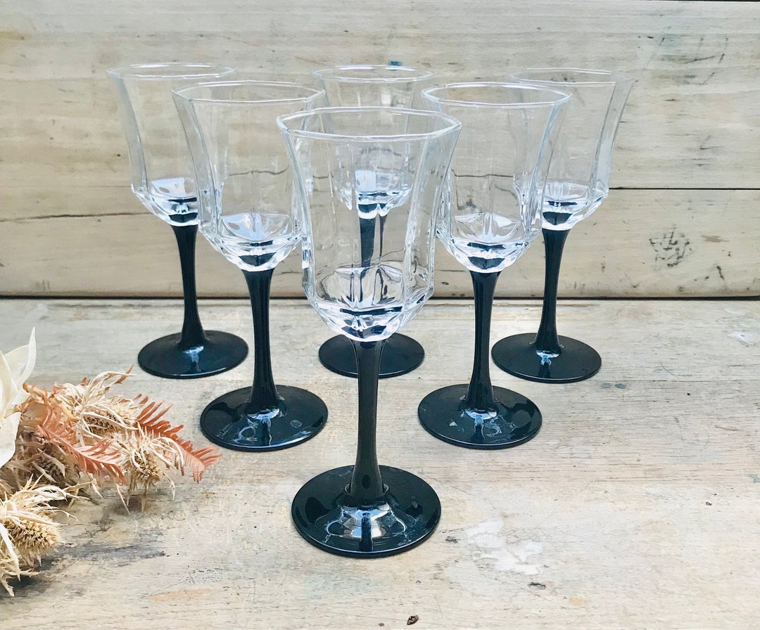 Set of 6 Vintage Black Luminarc Octagonal Wine Glasses - Etsy
