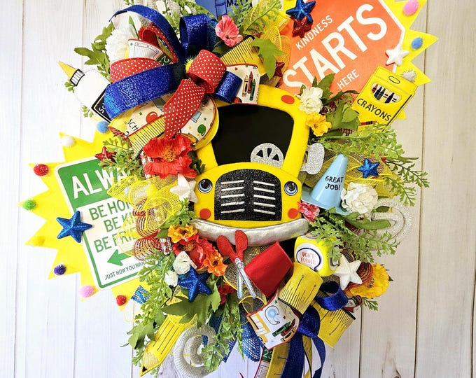 Teacher Wreath, School Teacher Wreath, Classroom Door Wreath, School ...