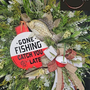 Rustic Fishing Wreath, Outdoor Summer Decor, Gone Fishing Wreath ...