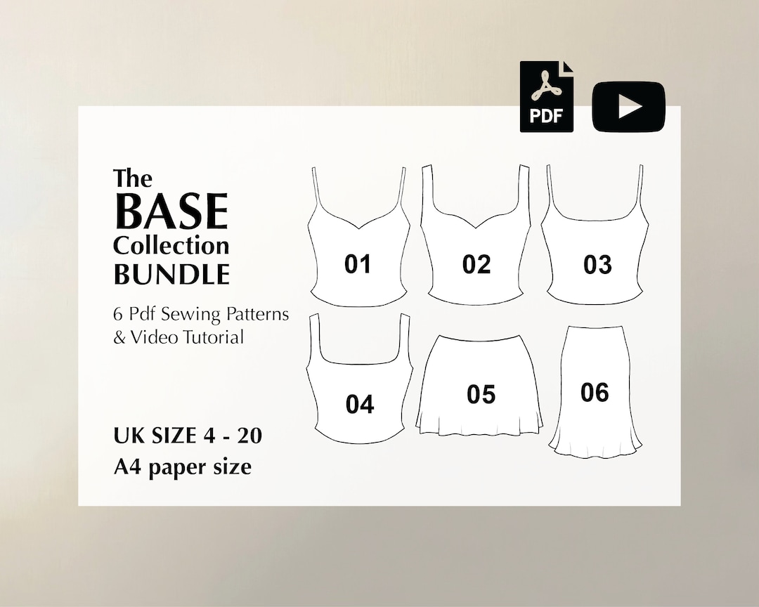 A4 BUNDLE: 6 Digital PDF Sewing Patterns + Video Tutorial for BASE ...