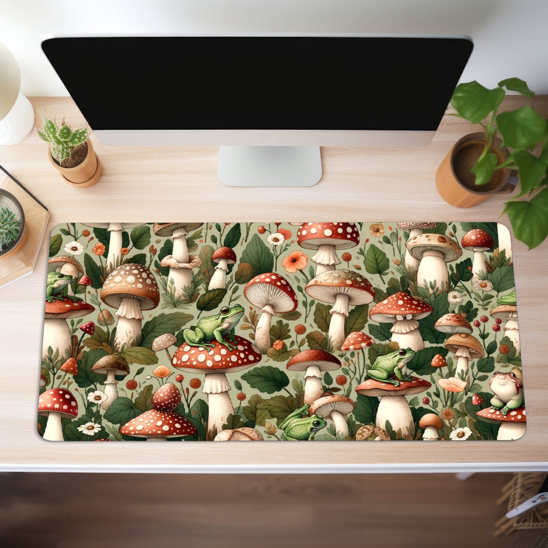 Cute Frog Desk Mat, Frog Desk Mat, Mushrooms, Frogs, Cottagecore, Desk ...