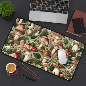 Cute Frog Desk Mat, Frog Desk Mat, Mushrooms, Frogs, Cottagecore, Desk ...