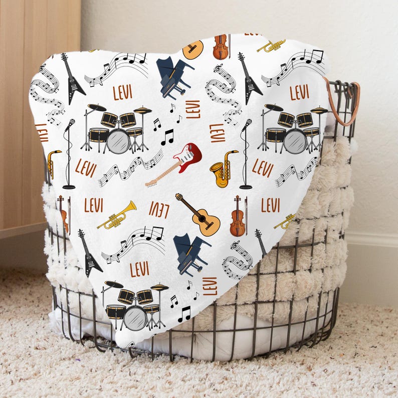 Music Themed Baby Blanket, Custom Name Baby Shower Gift, Baby Shower ...