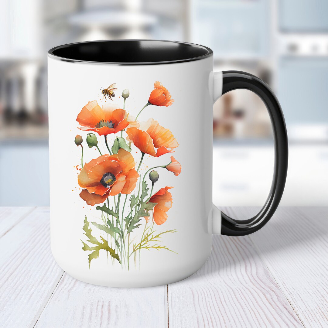 Poppies Mug, Poppy Mug, Poppy, Memorial Day, Remembrance Day, Organe ...