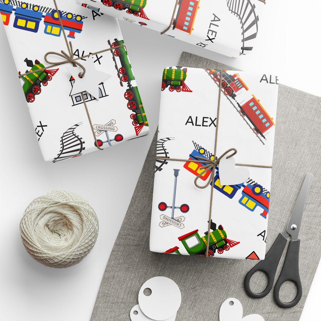 Kid's Train Gift Wrap, Wrapping Paper Roll for Children's Birthday ...