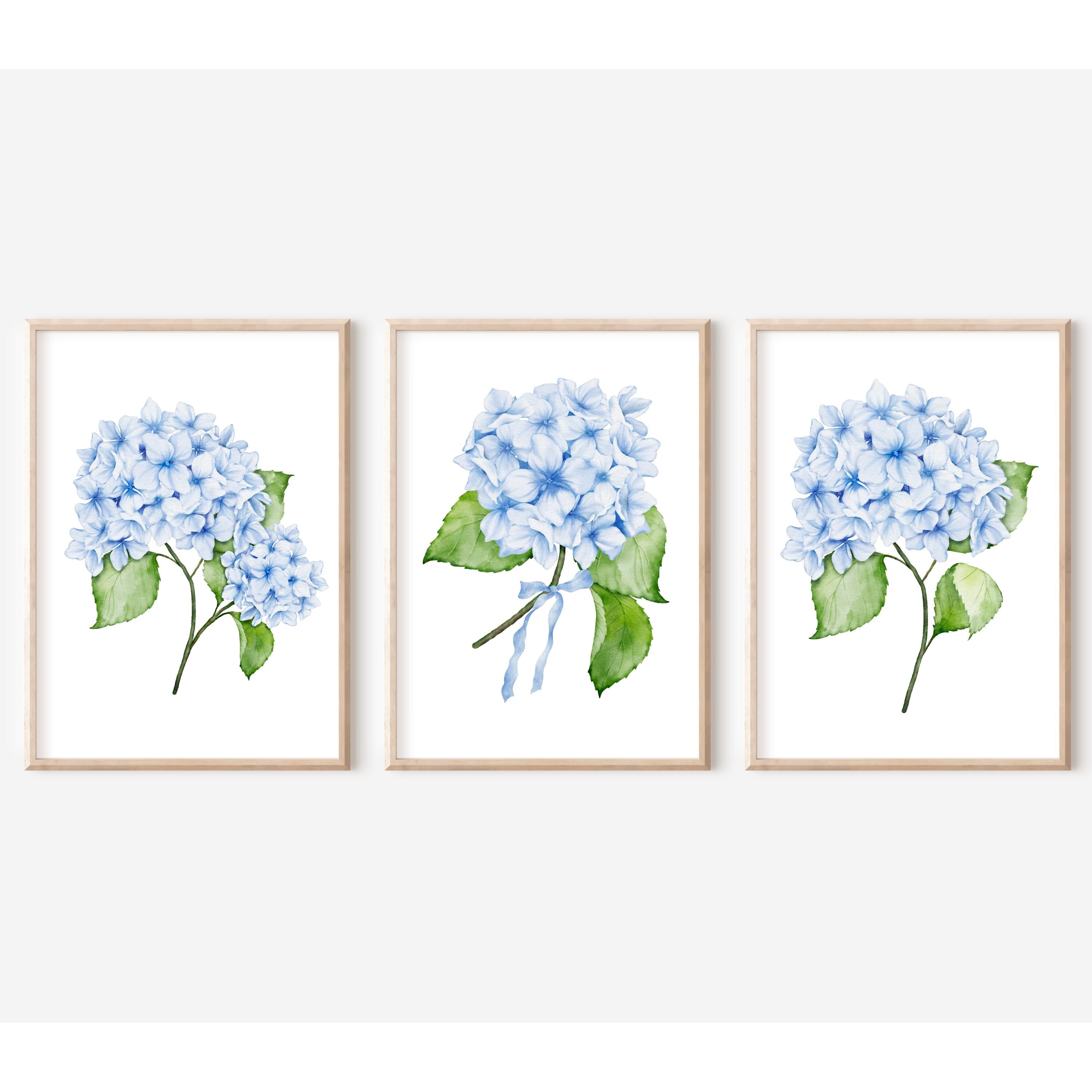 Watercolor Blue Hydrangea Wall Art Set, Minimalist Floral Decor ...