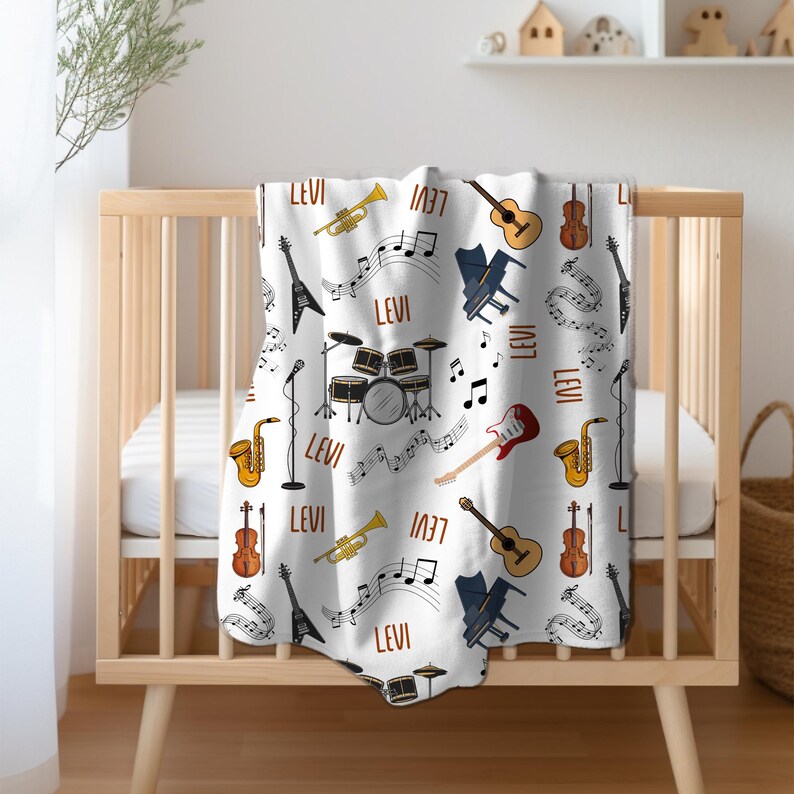 Music Themed Baby Blanket, Custom Name Baby Shower Gift, Baby Shower ...