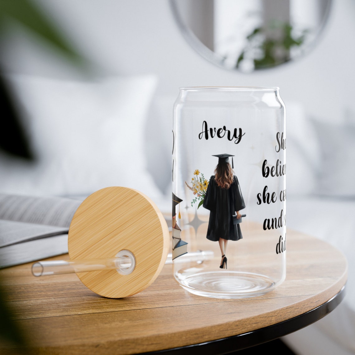 Graduation Tumbler Sipper Glass With Straw, Personalized Grad Gift ...